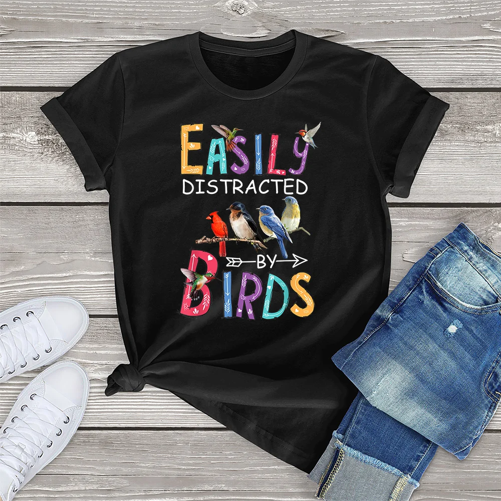 Cotton-Kawaii-Bird-Print-T-Shirt-Smmer-Top-Women-2023-Easily-Distracted ...