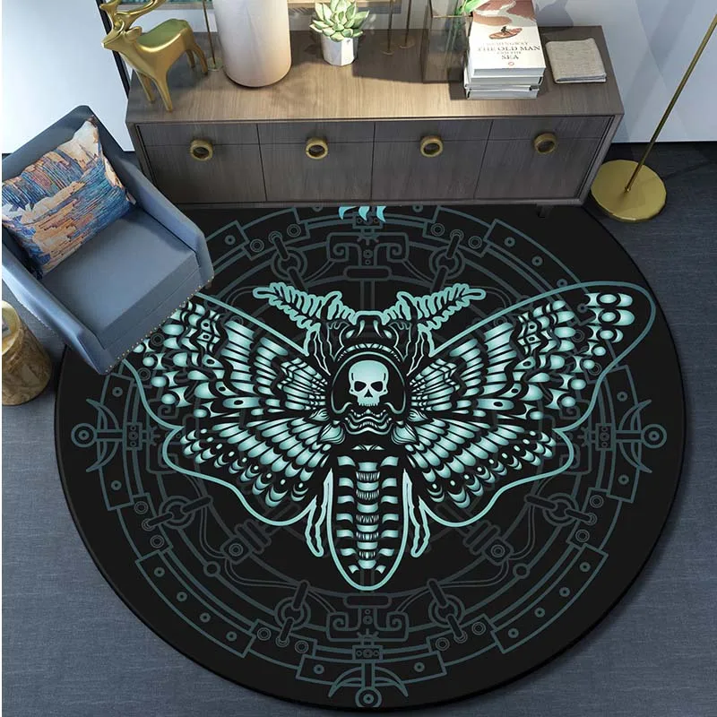 Round Carpets Living Room | Death Moth Area Rug | Gothic Carpet Round ...