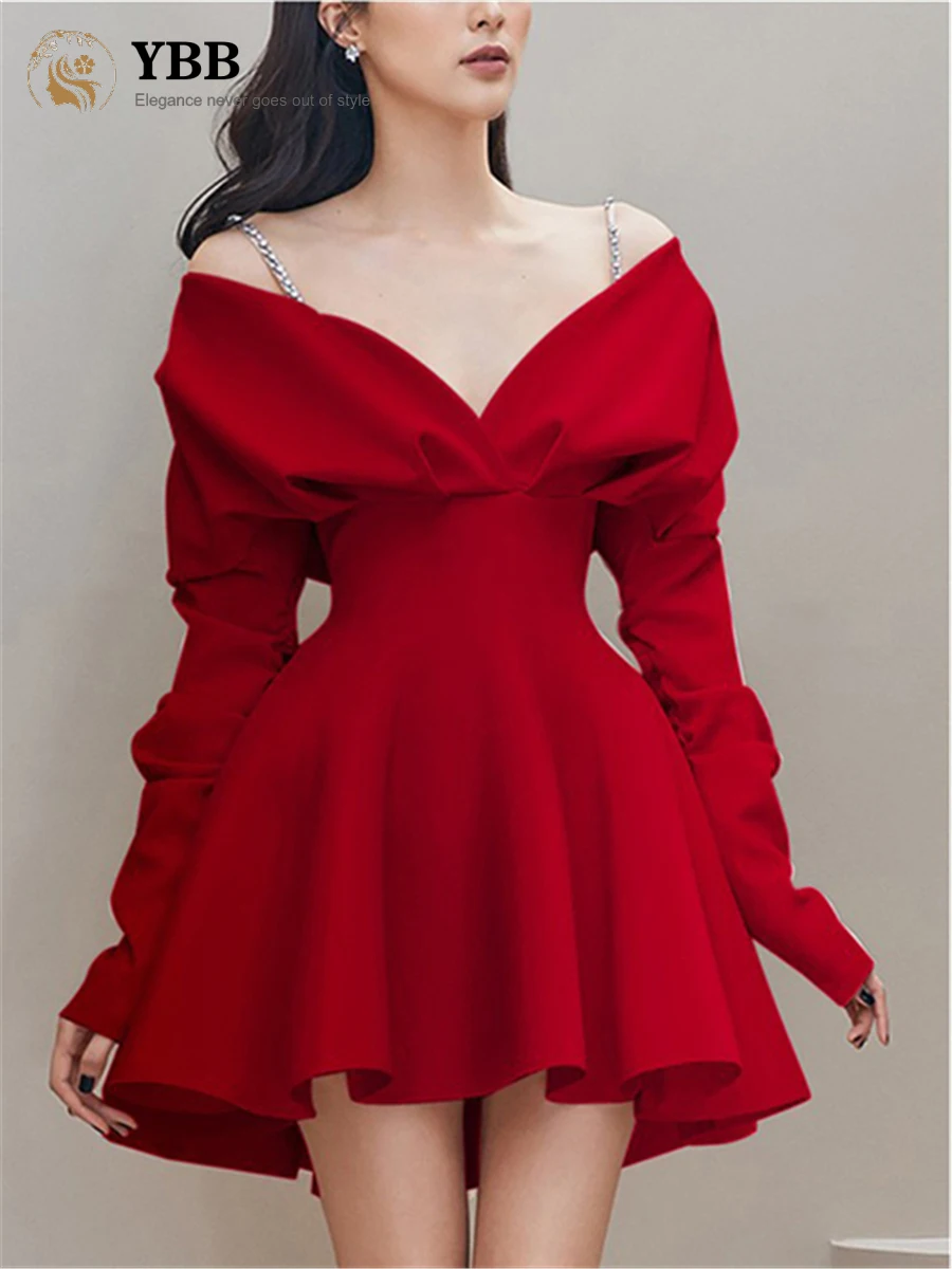 2023-bahar-yeni-kad-n-Midi-elbise-zincir-spagetti-kay-V-yaka-uzun-kollu ...