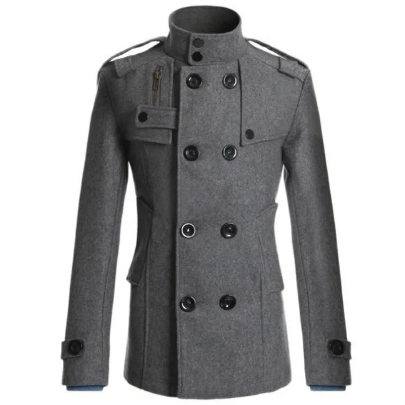 Mens Double Breasted Cotton Coat New Wool Blend Solid Color Casual ...