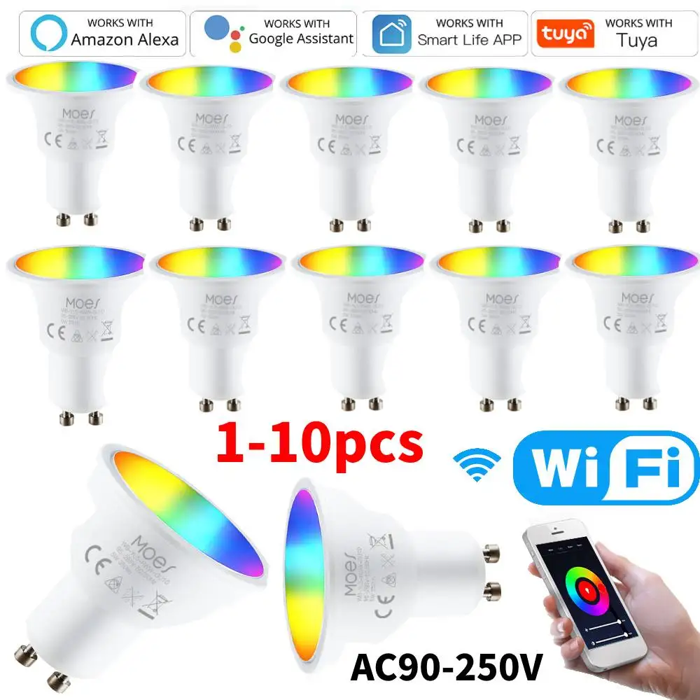 Foco inteligente GU10 Tuya con WIFI, bombillas LED RGB regulables, aplicación Smart Life ...