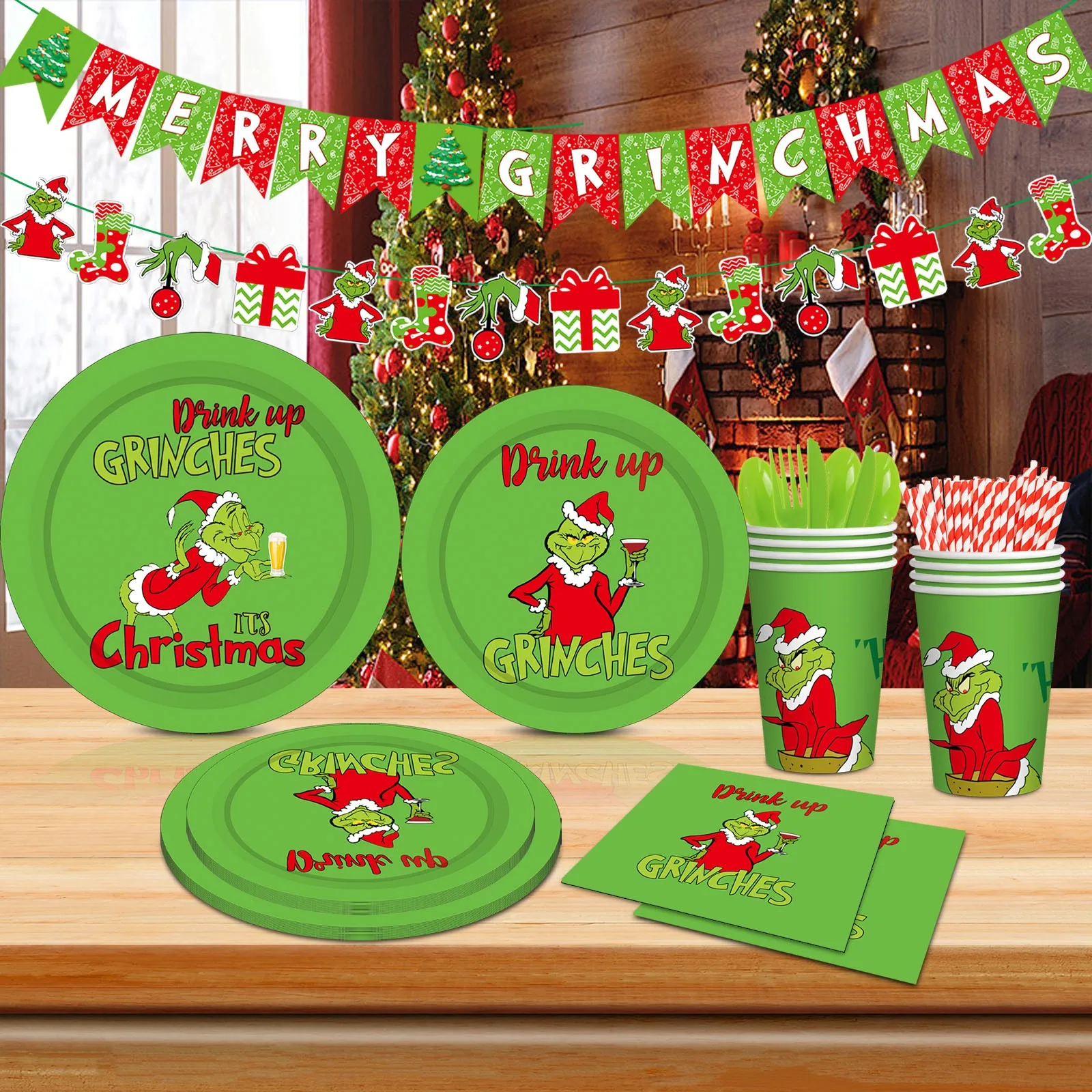 Christmas-Grinch-Themed-Tableware-Set-Birthday-Party-Disposable ...