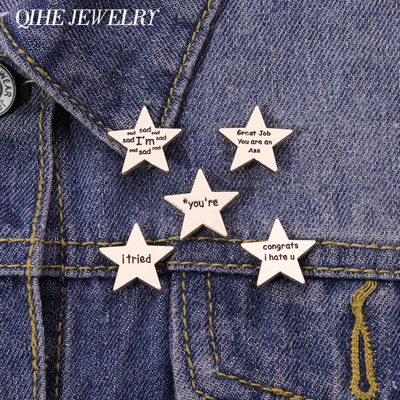 Estrella-prob-triste-esmalte-Pin-letra-insignia-broche-de-Metal-solapa ...