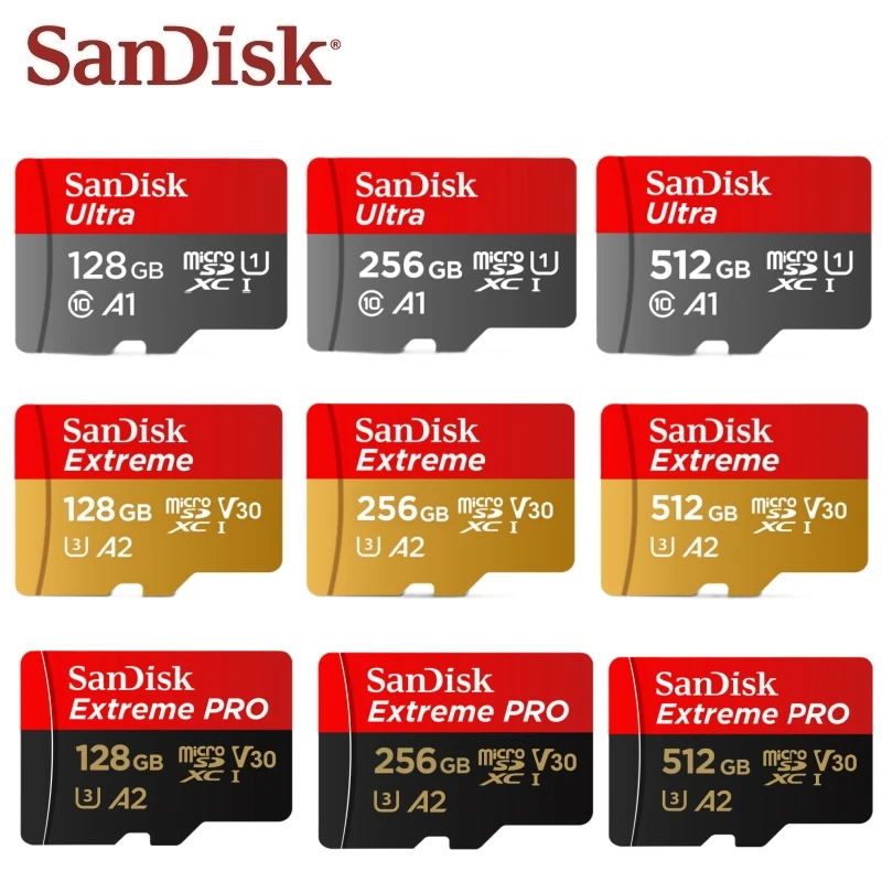 100% Original SanDisk Micro SD Card A1 A2 Memory Card 32GB 64GB 128GB ...