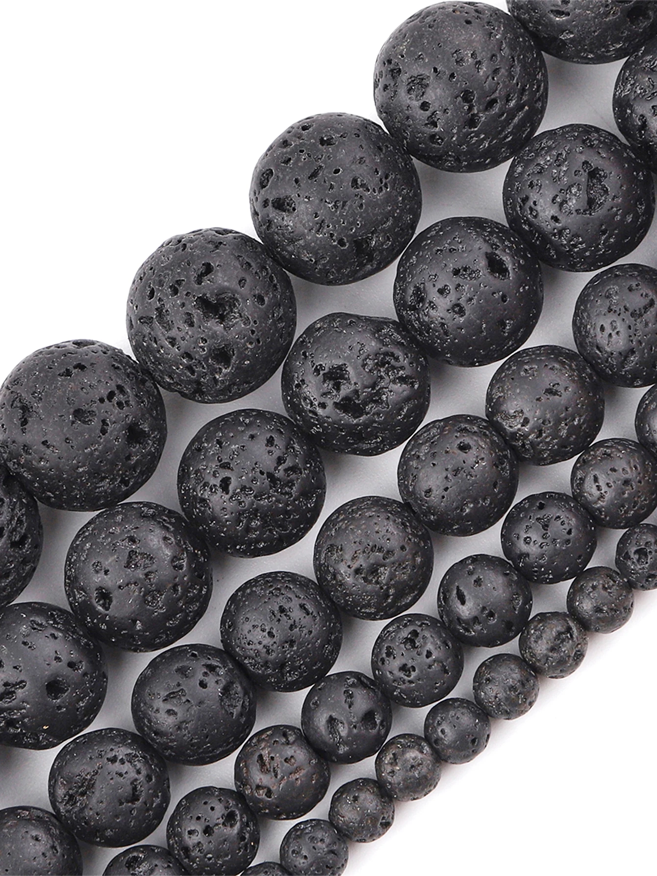 Natural Black Volcanic Lava Gemstone Round Spacer Loose Stone Beads For ...