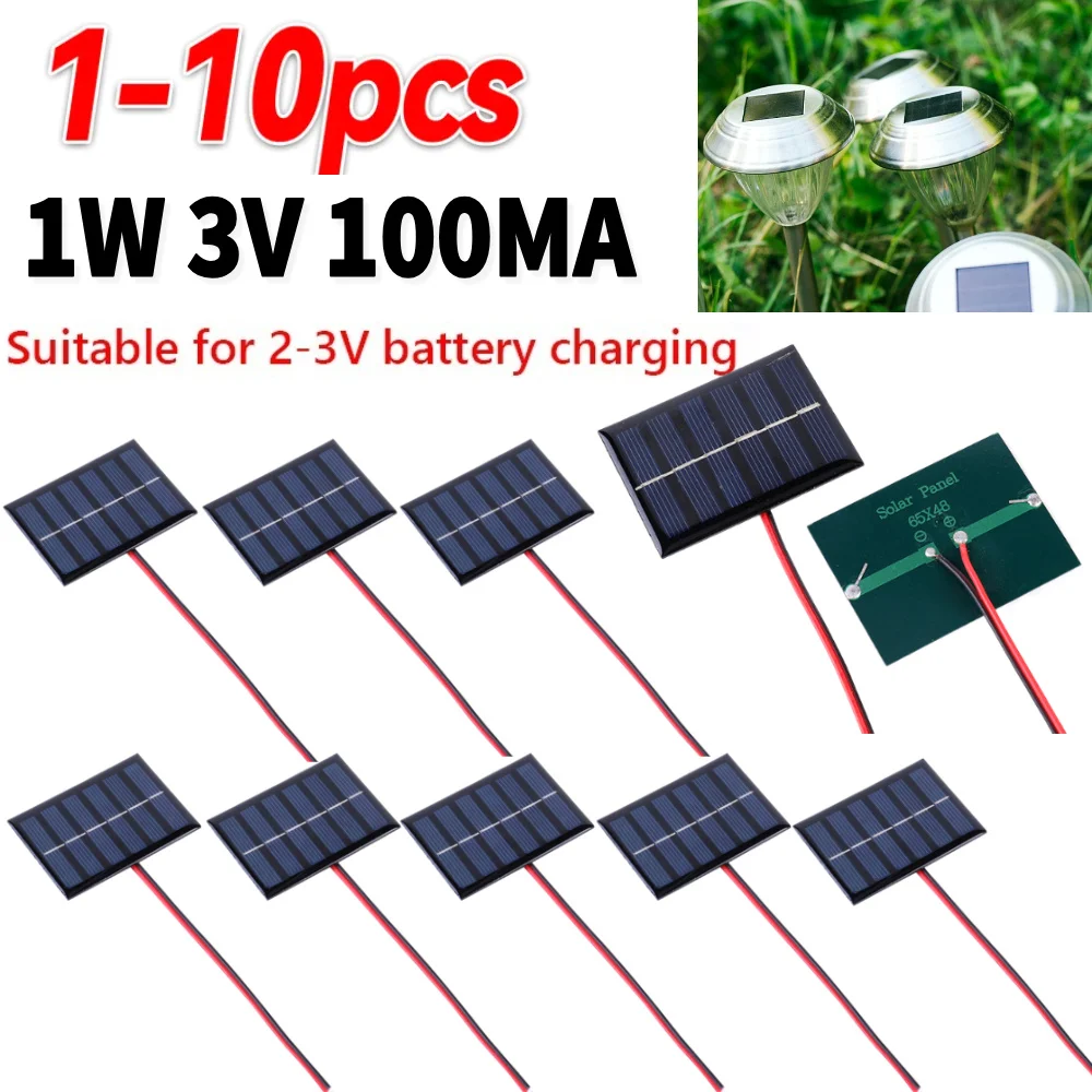 1-10Pcs Mini Solar Panel 1W 3V 100MA Solar Cell with Cable Waterproof ...