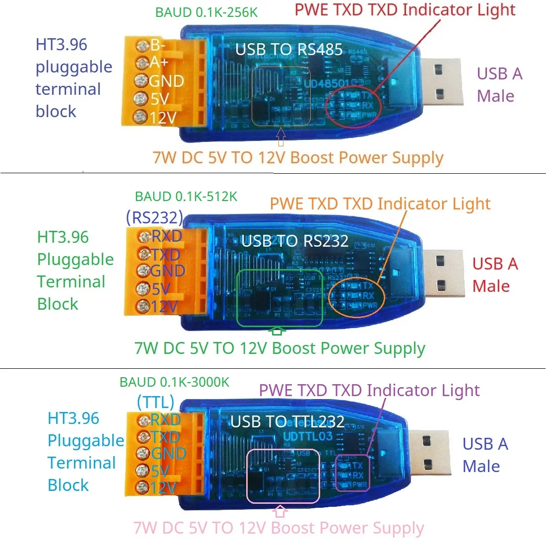 12V-5V-VCC-Output-USB-to-RS485-RS232-TTL-Converter-UART-PC-COM-Serial ...