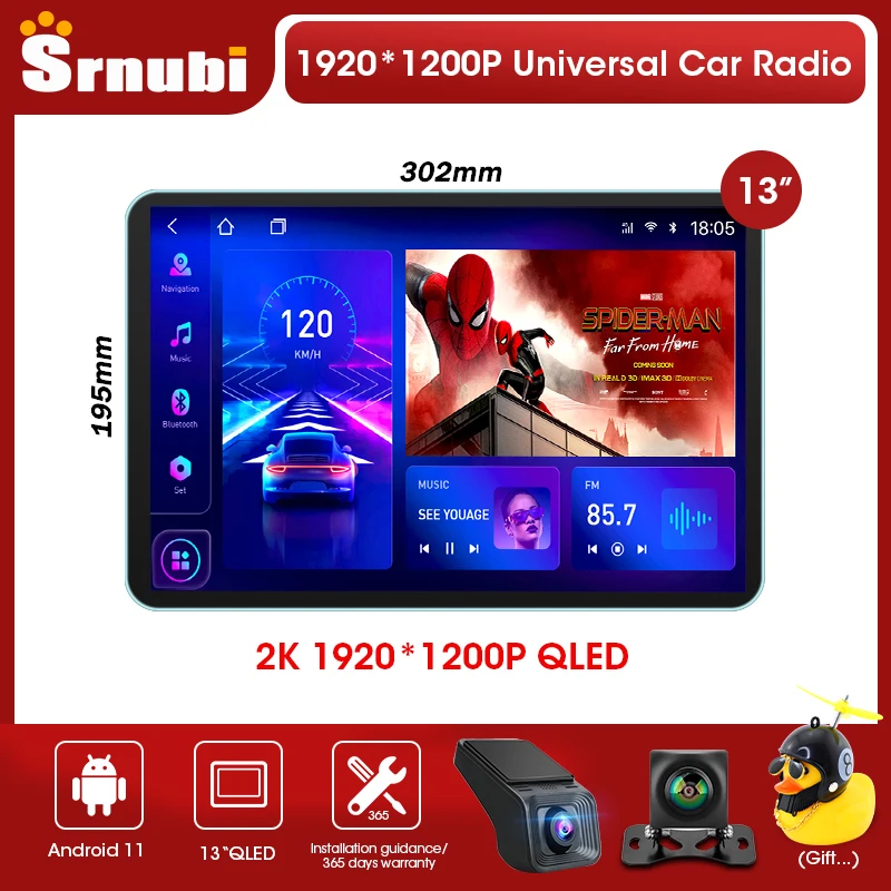 Srnubi REPRODUCTOR Multimedia con pantalla de 13 "y WIFI para coche, autorradio Universal con ...