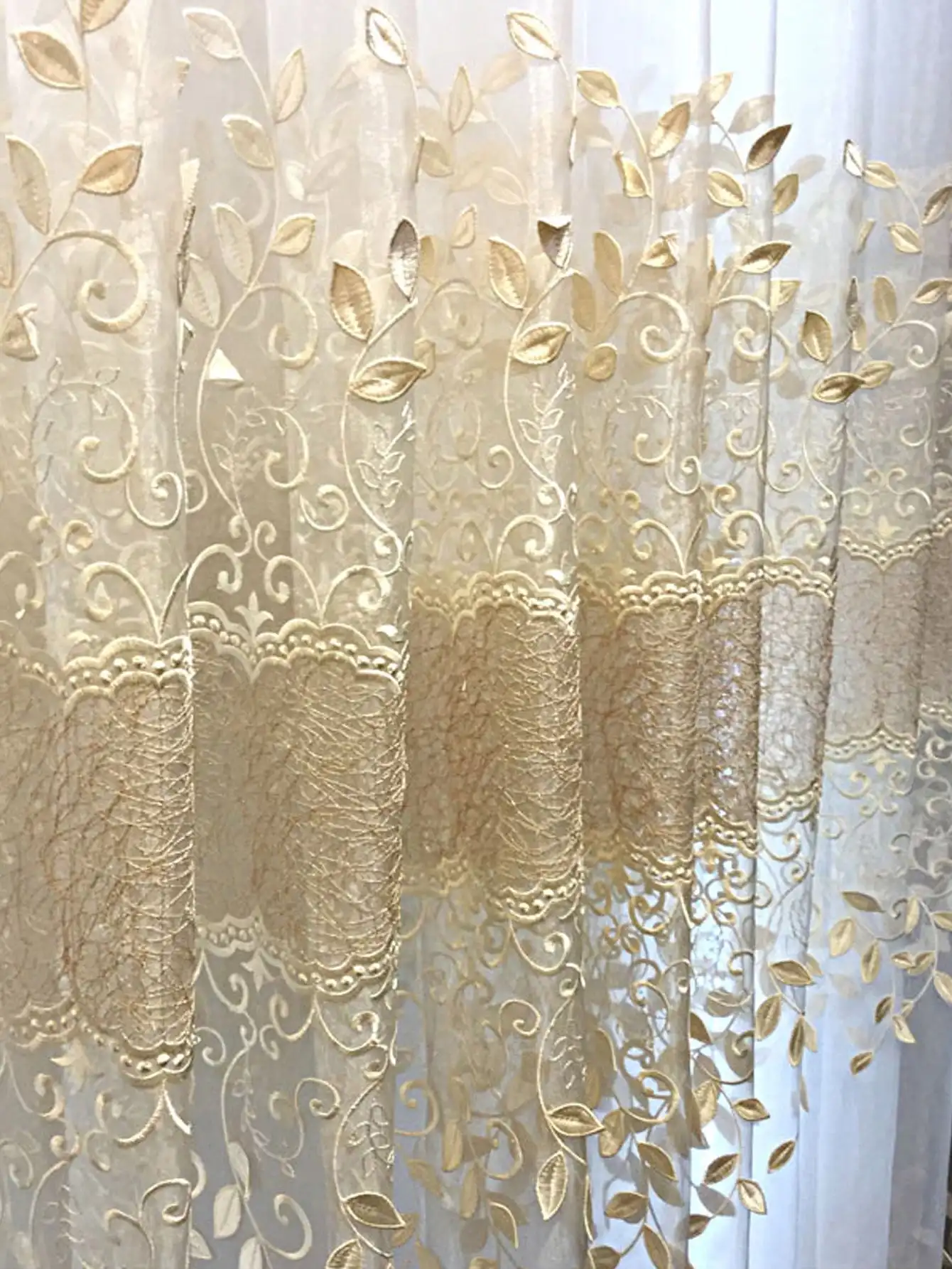 1pc-Embossed-Leaf-High-Precision-Embroidered-Gauze-Curtains-For-Living ...