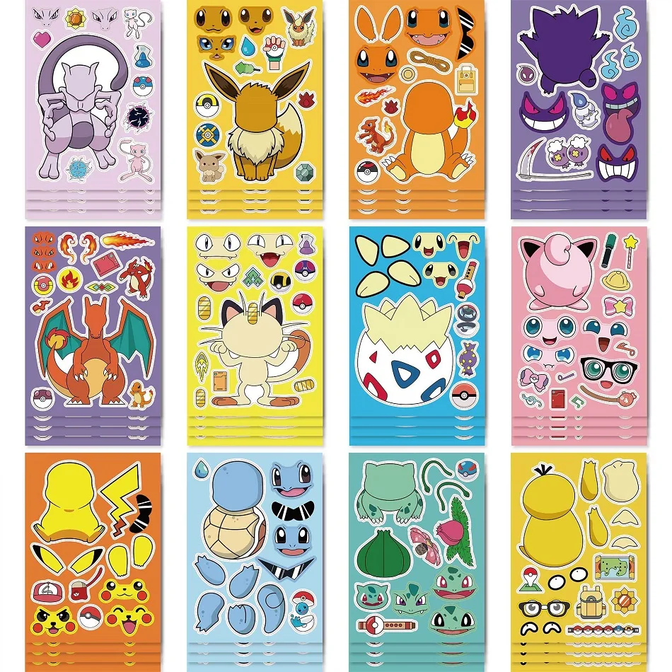 12Sheets-Children-DIY-Puzzle-Sticker-Pokemon-Face-Funny-Anime-Pikachu ...