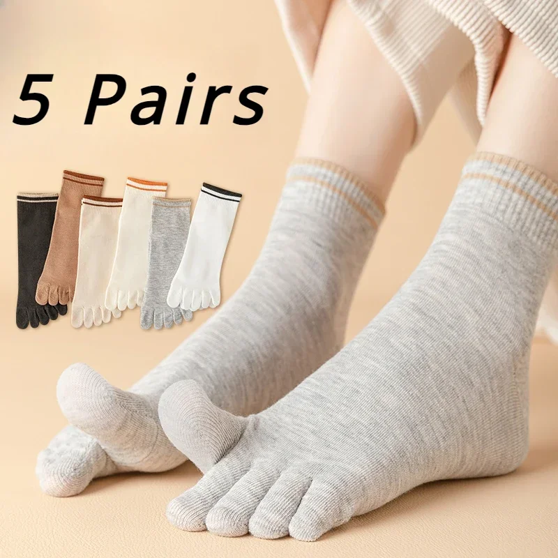 5-Pairs-Five-Finger-Socks-Women-Cotton-Toe-Socks-with-Separate-Fingers ...