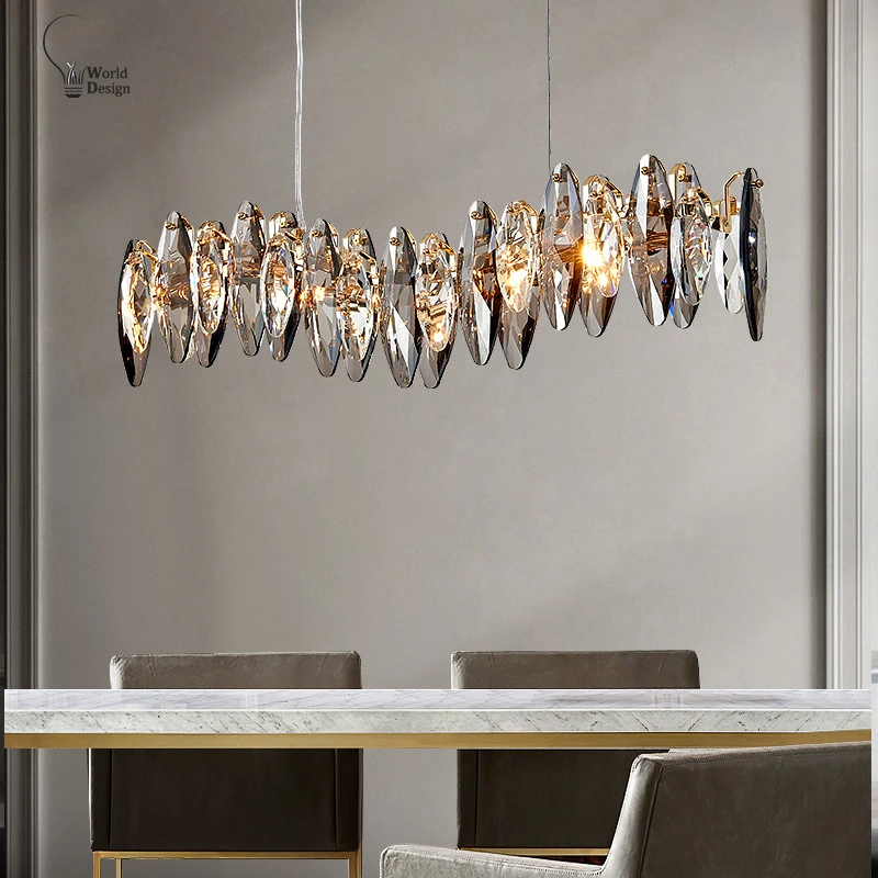 Modern Luster Chandeliers Crystal Decor Living Room Lighting Smoke Gray ...