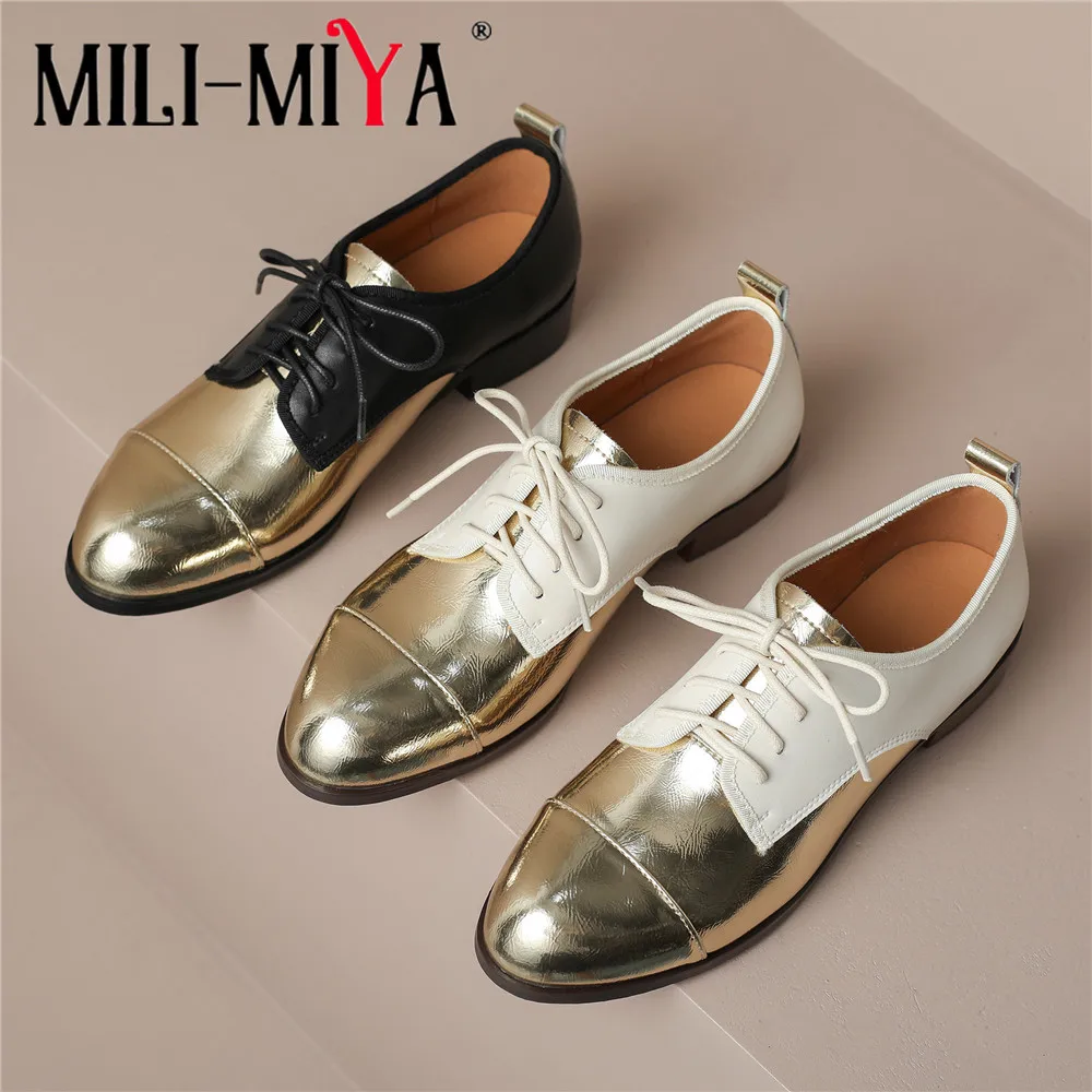 MILI-MIYA Fashion Classic Brogue Shoes Women Metal Cow Leather Pumps ...