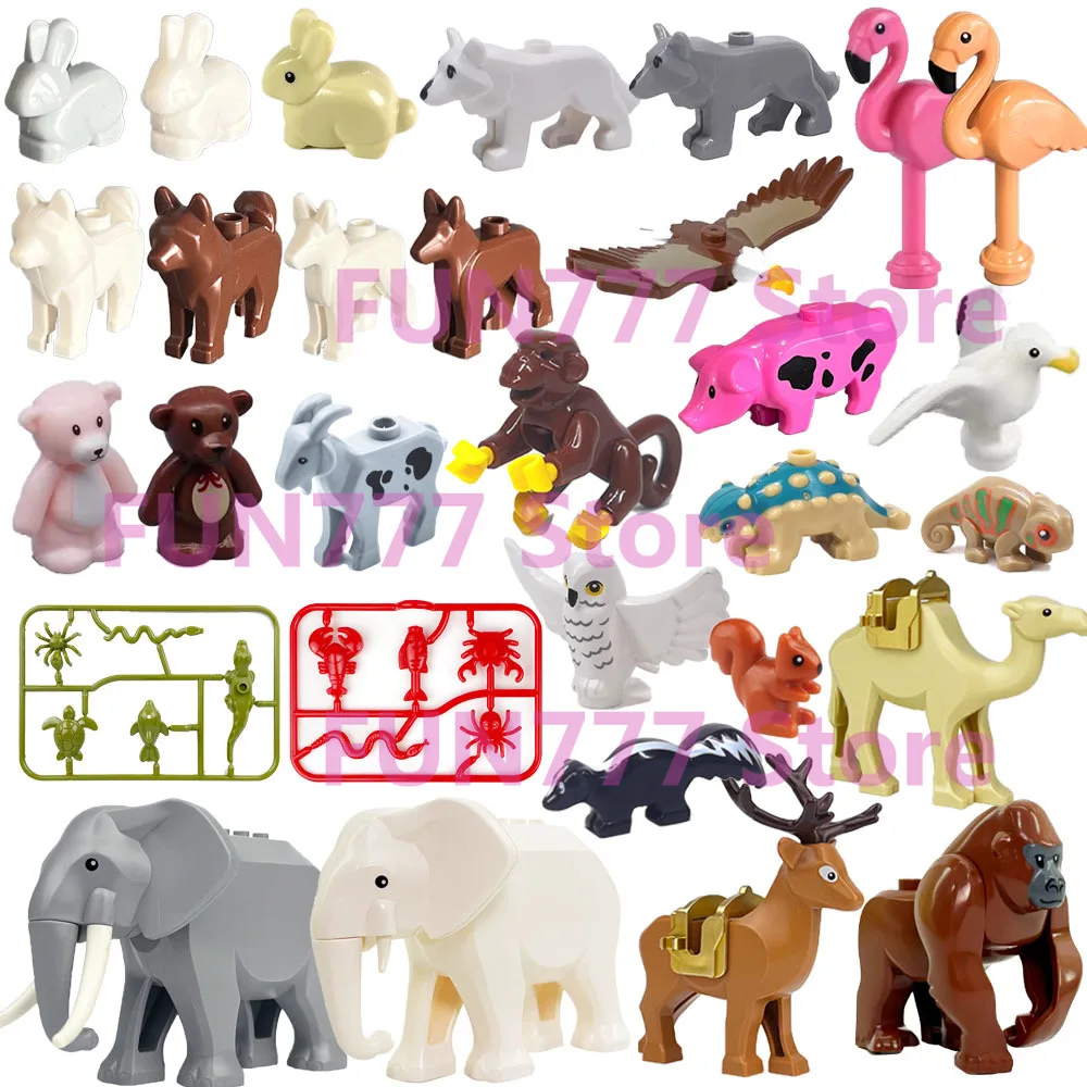 MOC Zoo Farm Animals Building Blocks Elephant Gorilla Deer Squirrel Pig ...