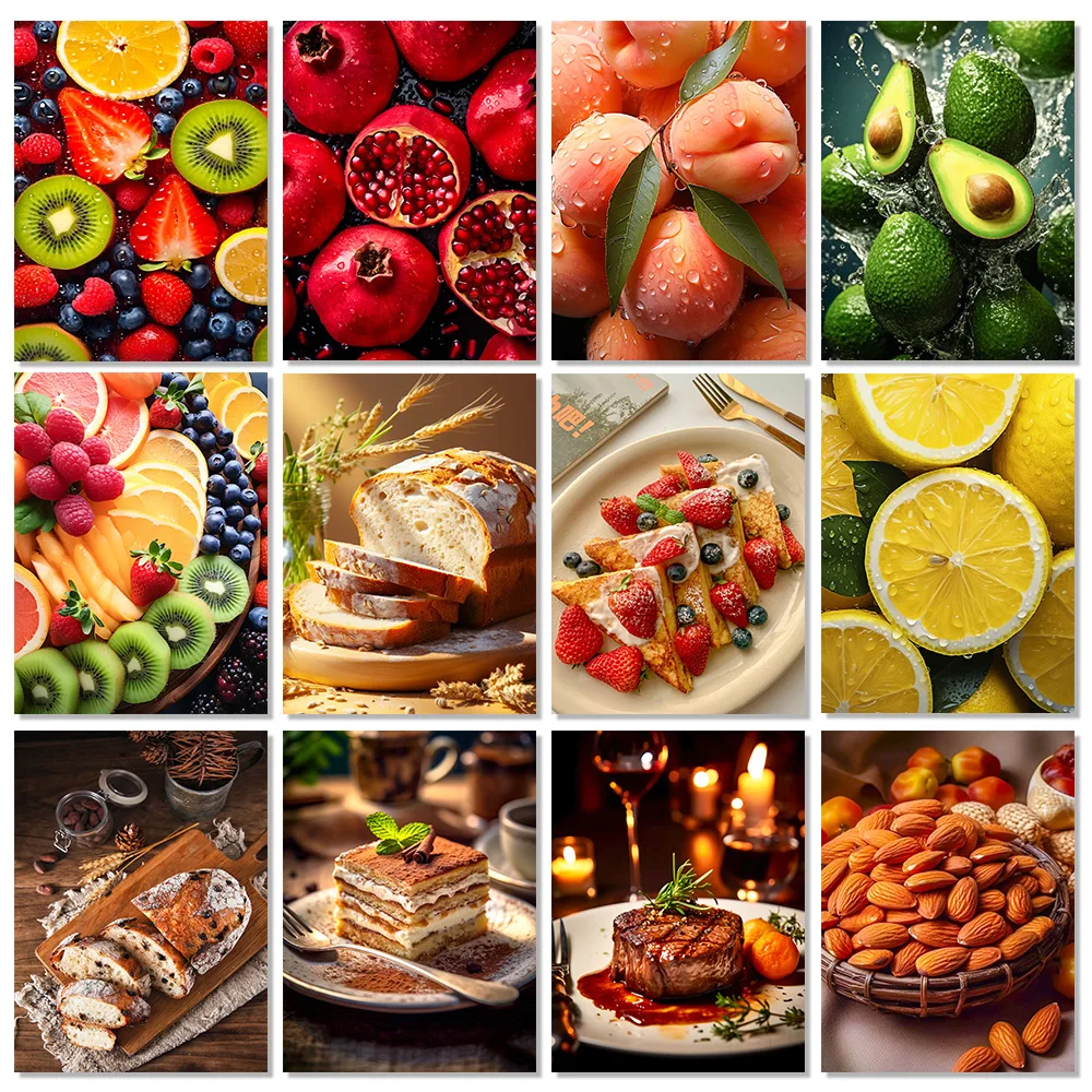 5D DIY Food Diamond Painting Fruit Coffee Bread Full Diamond Mosaic ...