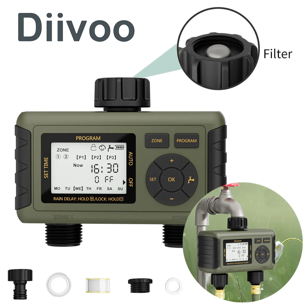 Diivoo-2-Zone-Garden-Irrigation-Programmable-Sprinkler-Timer-with-Rain ...