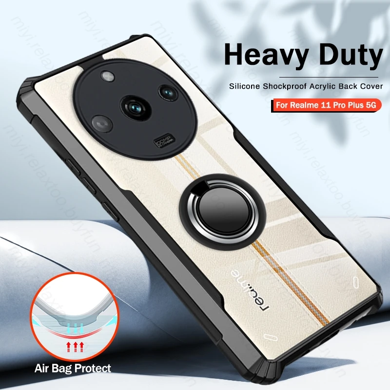 For Realme 11 Pro Plus 5G Case Clear Acrylic Car Magnetic Holder Ring ...