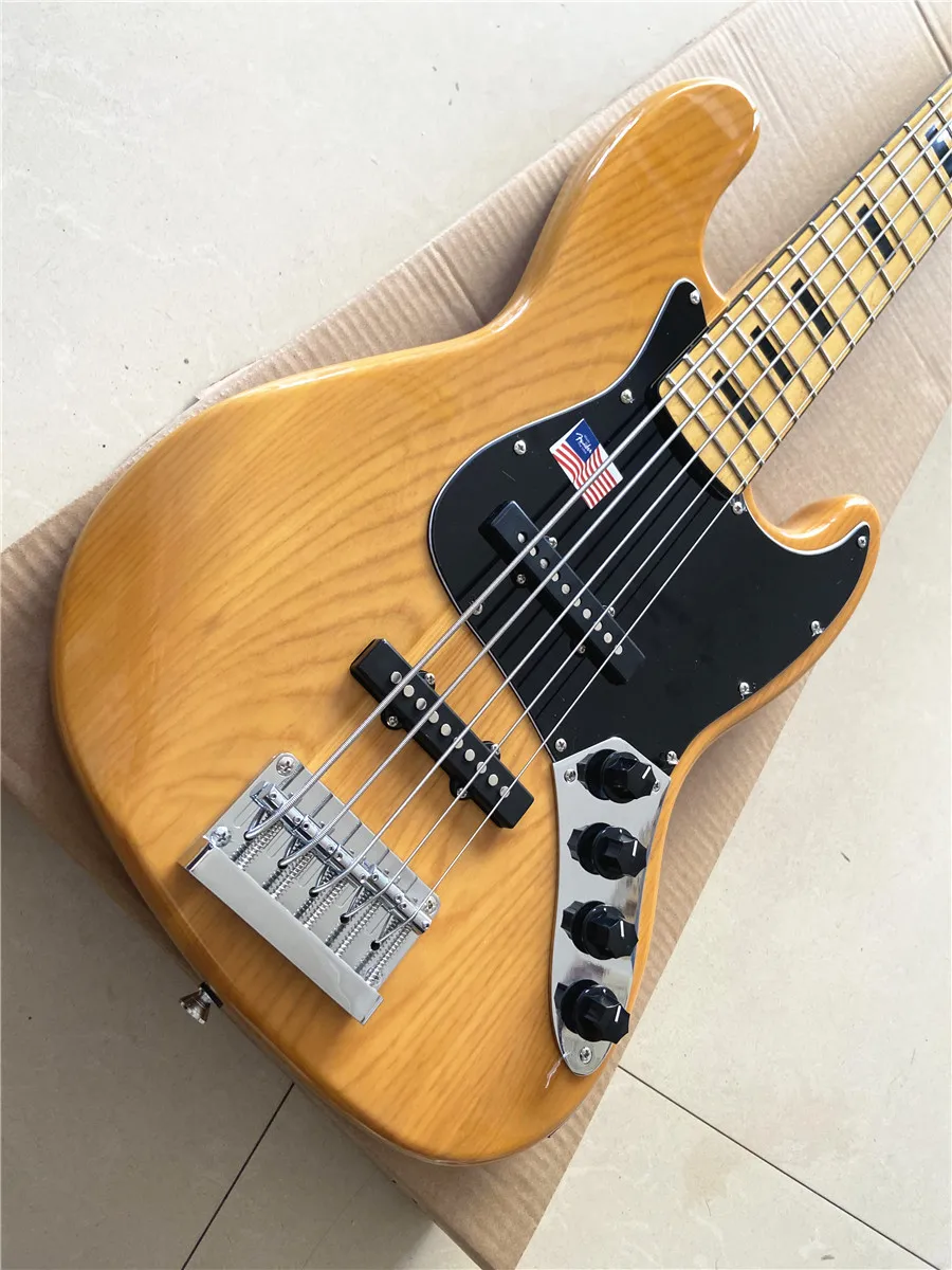 High-quality-custom-yellow-5-string-electric-bass-maple-Neck-active ...
