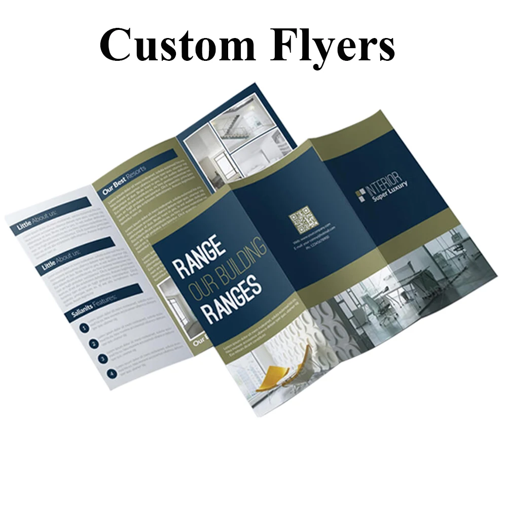 Custom Flyers Double Sides Folded Leaflet Customize Coated Paper Trifold Brochure CMYK Full ...