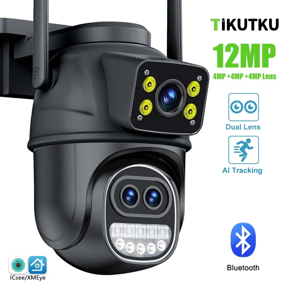 6K 12MP Security Camera 8X Zoom Three Lens Dual Screen Outdoor WiFi ...