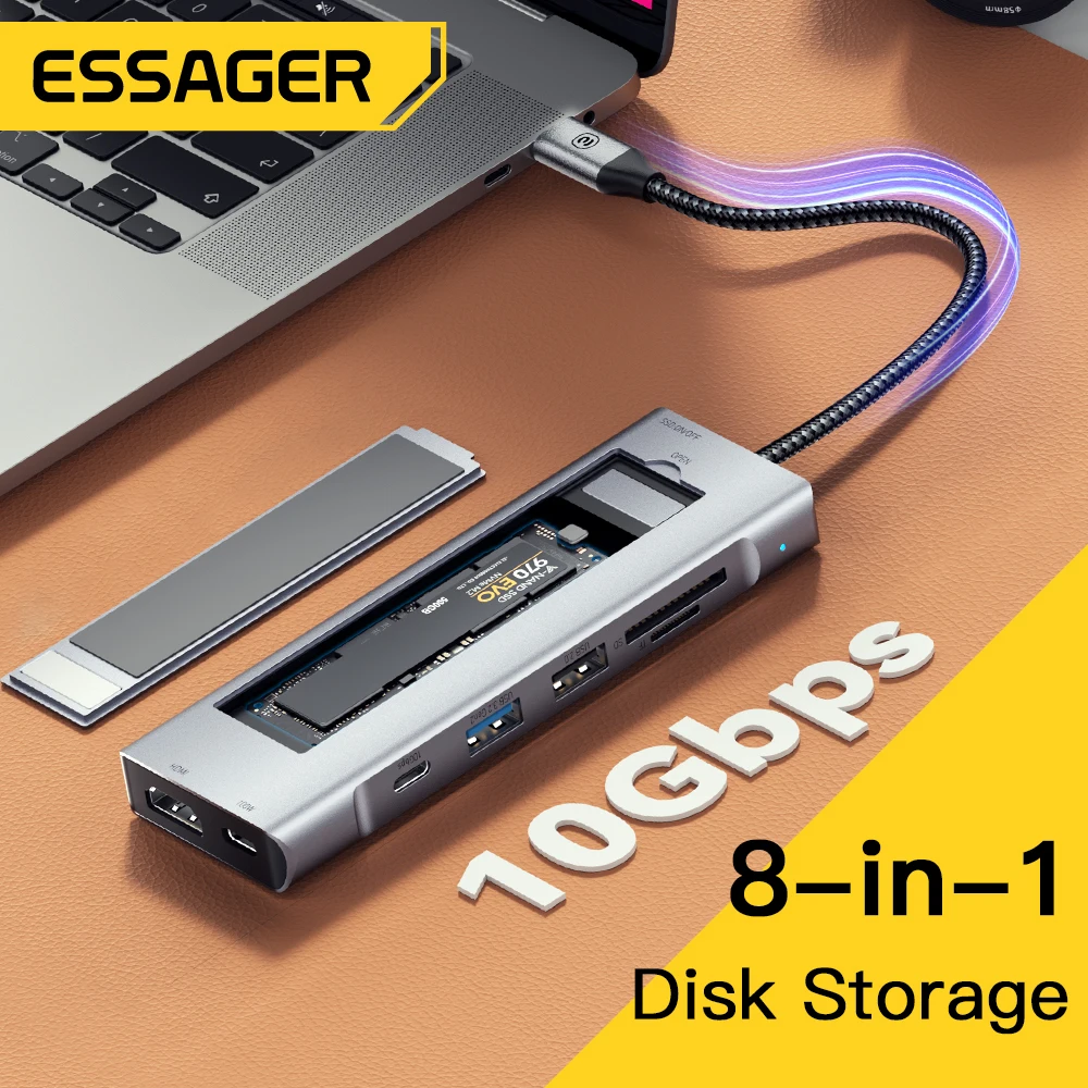 Essager 8-in-1 USB Hub With Disk Storage Function USB Type-c to HDMI ...