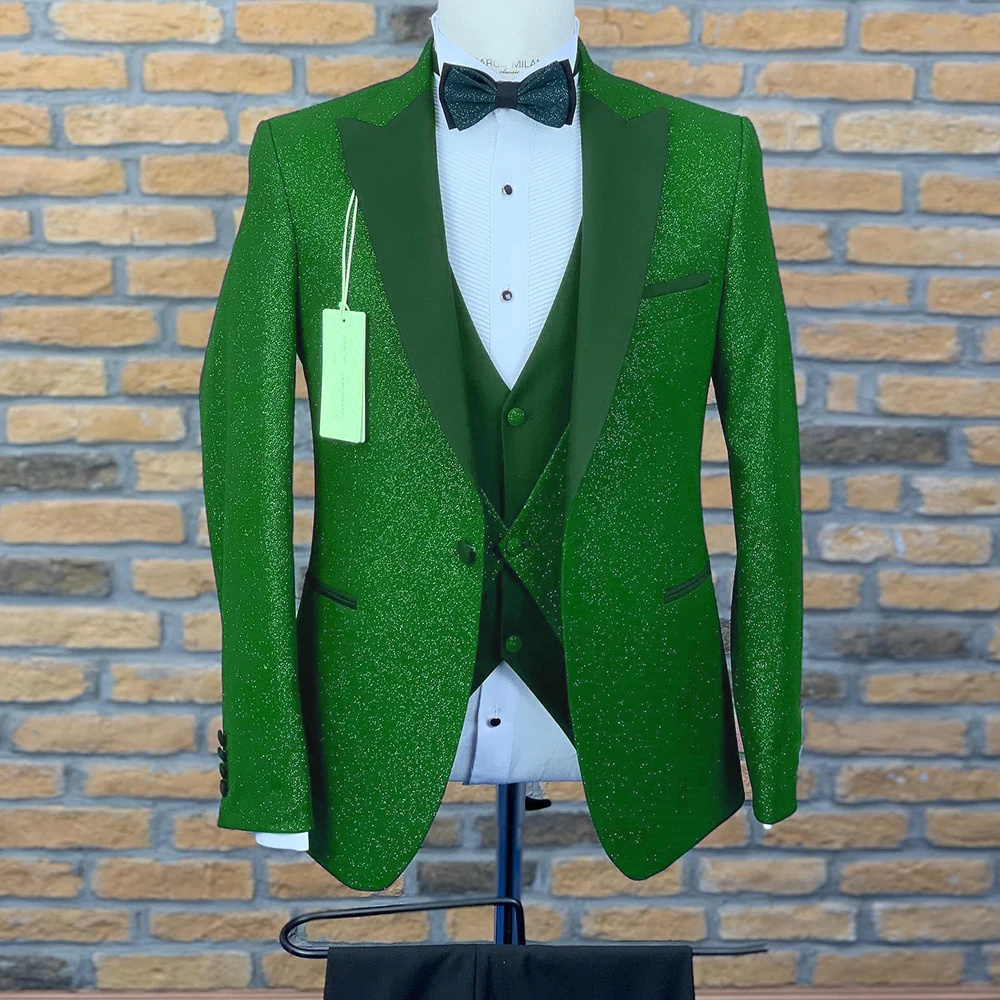 Traje De lujo verde brillante para novio, esmoquin ajustado para fiesta ...