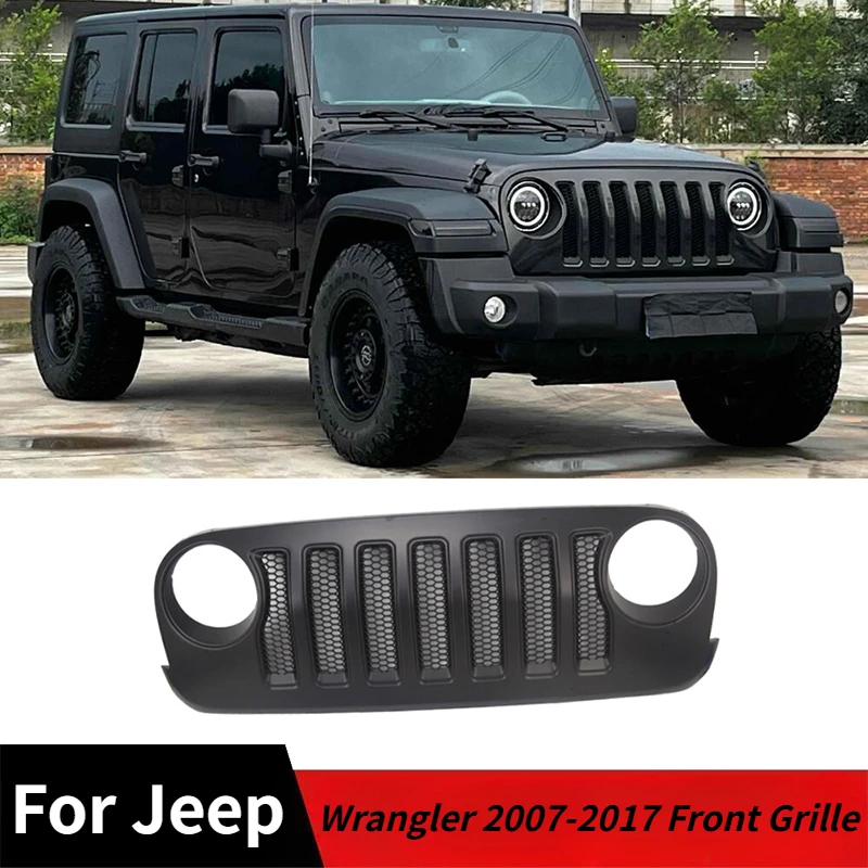For Jeep Wrangler 2007-2017 Front Grille Black Grill JK To JL Refit Car ...