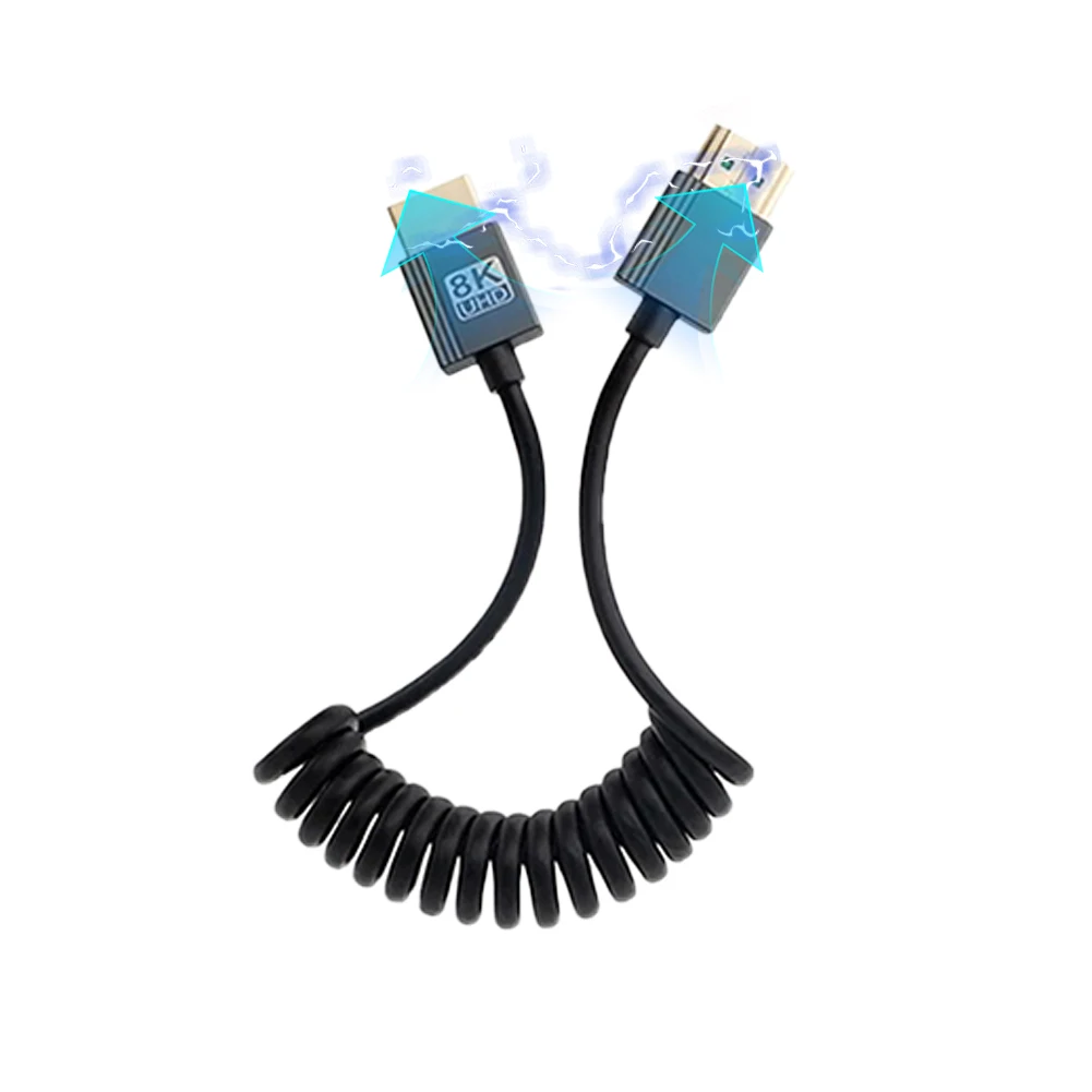 8K HDMI-Compatible To HDMI-Compatible Coiled Cable 48Gbps Extreme Thin ...