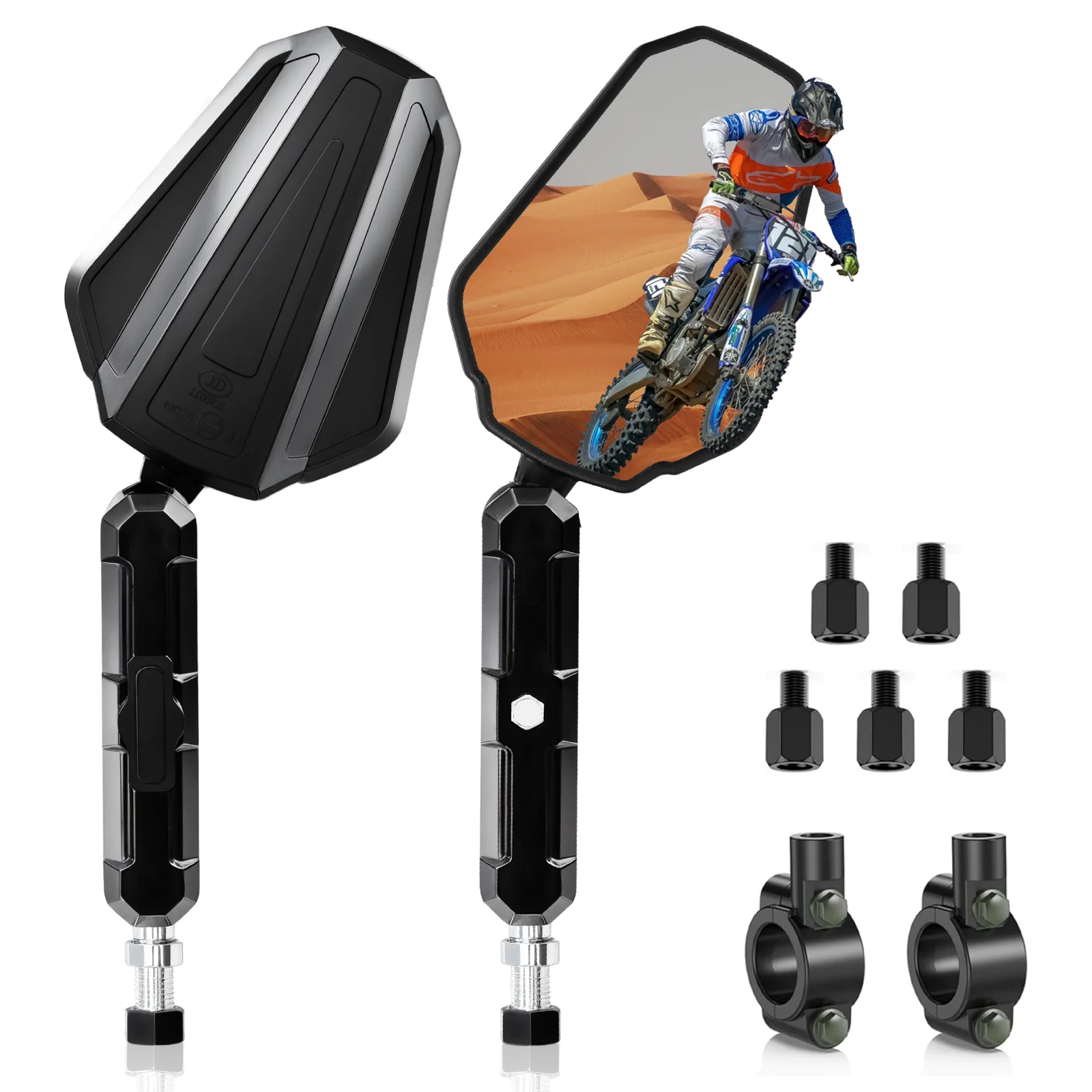 1Pair Universal Motorcycle Mirrors Angle Adjustable Folding Handlebar ...