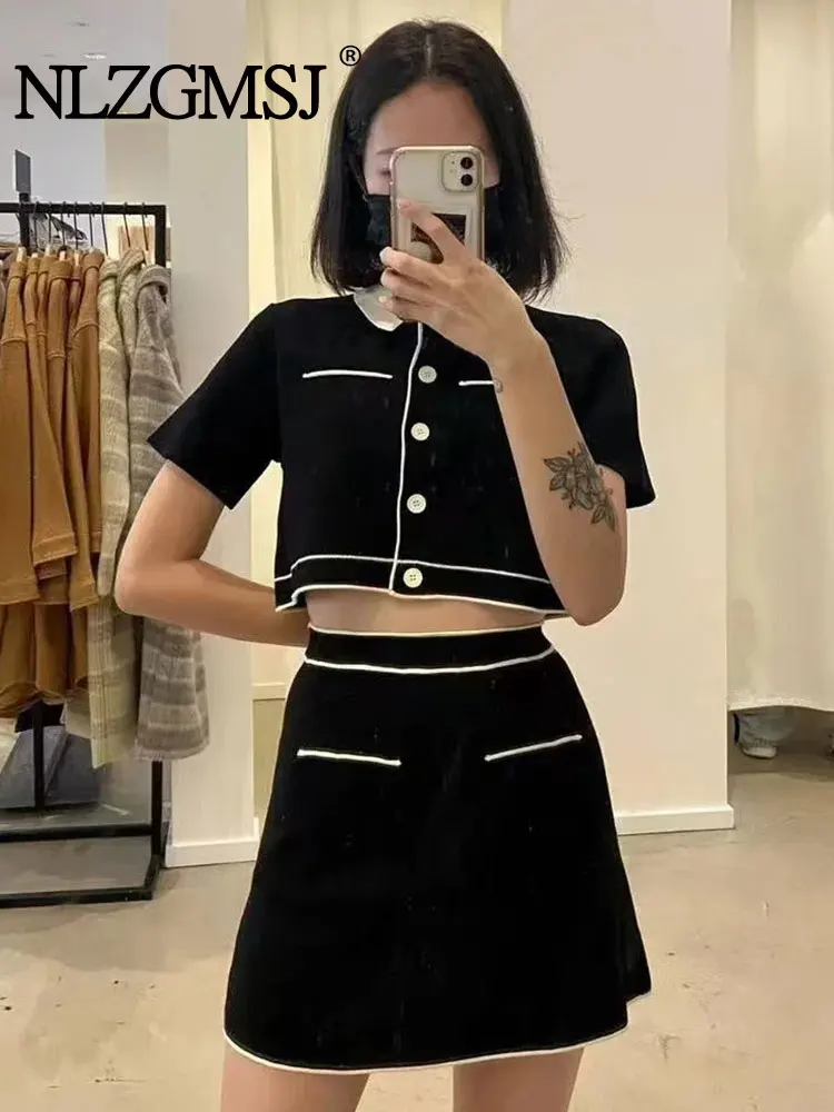 TRAF-2024-Spring-Summer-New-Women-Clothes-2-Piece-Set-Fashion-Graceful-Short-Sleeve-Knit ...