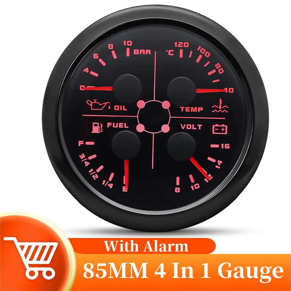 85mm Water Temperature Gauge Oil Pressure Gauge 4in1 Gauge Car ...