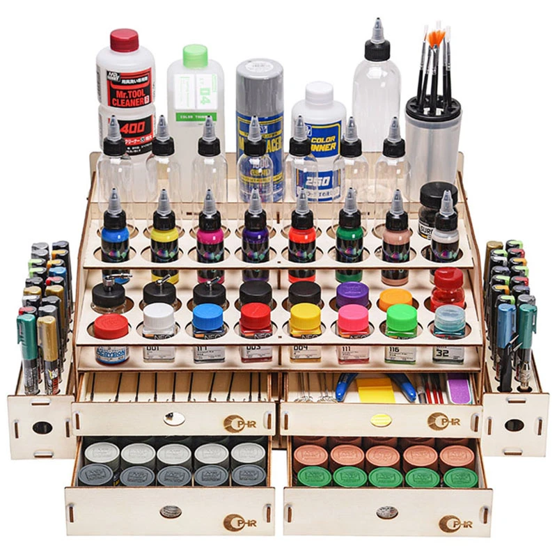 4 Drawers Wooden Pigment Bottle Drawer Drawing Storage Organizer Color ...