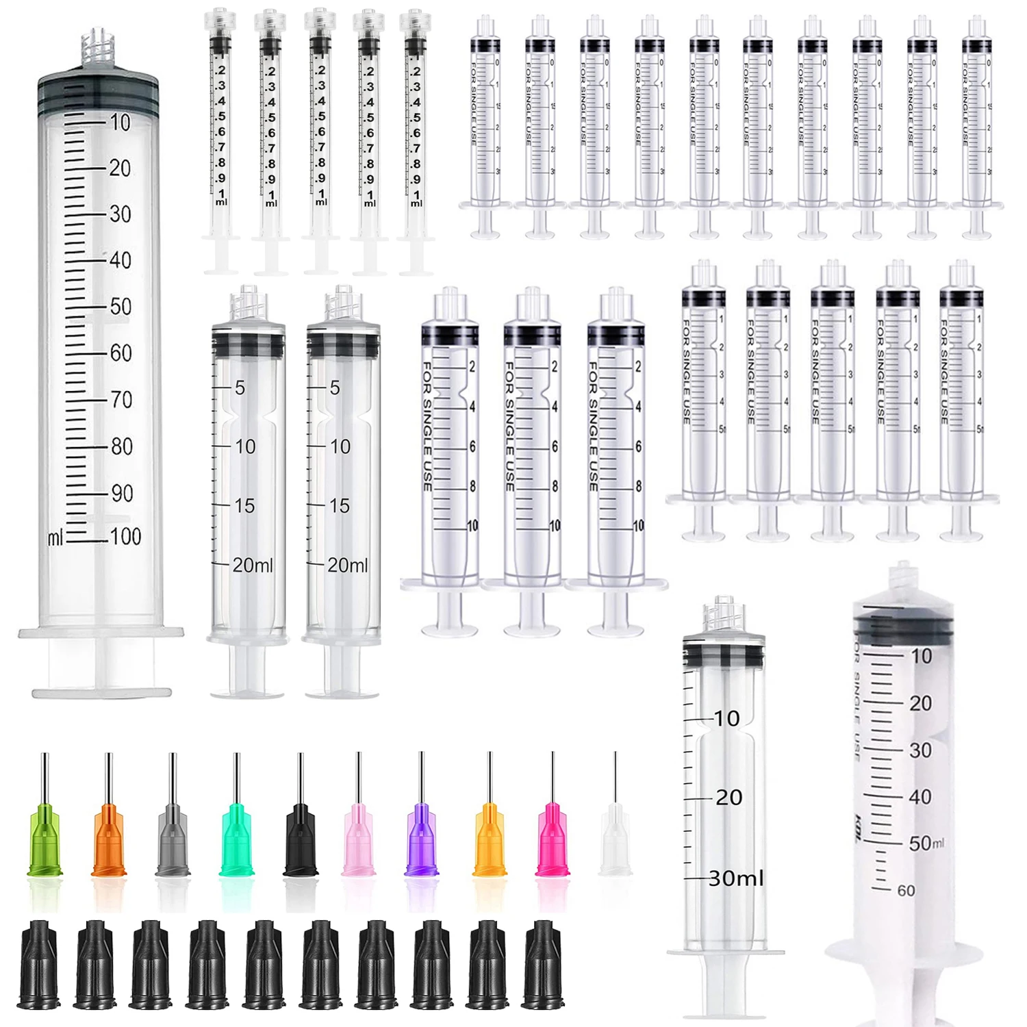 1ml-100ml Syringe with 14ga-27ga 0.5" Blunt Tip Needle Kit For Glue Oil ...
