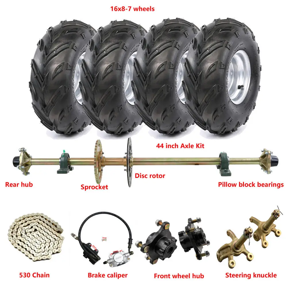 TDPRO-44-Go-Kart-Rear-Axle-Kit-Complete-Wheels-Steering-Hubs-Brake-Go ...