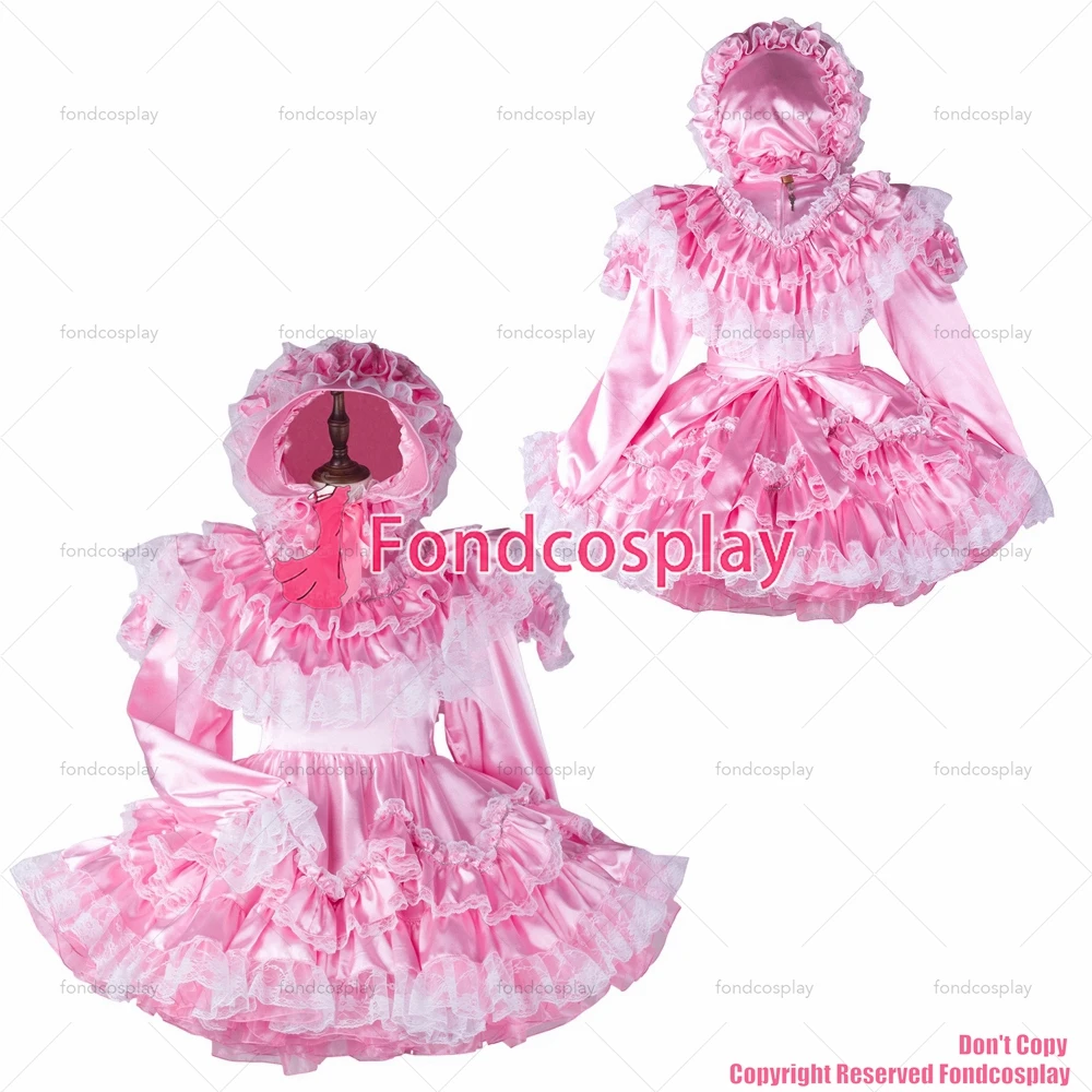 Fondcosplay-erwachsene-sexy-kreuz-dressing-sissy-maid-kurze-baby-rosa-satin-kleid-abschlie-bare ...