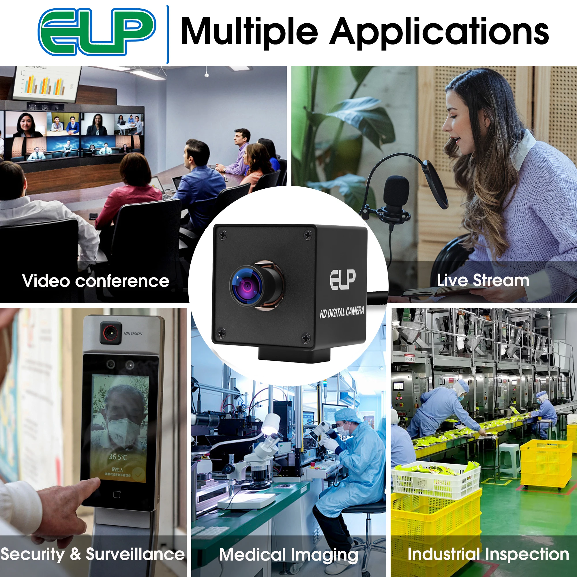 ELP Camera USB 4K Sony IMX415 Wide Angle No Distortion 120degree Webcam ...