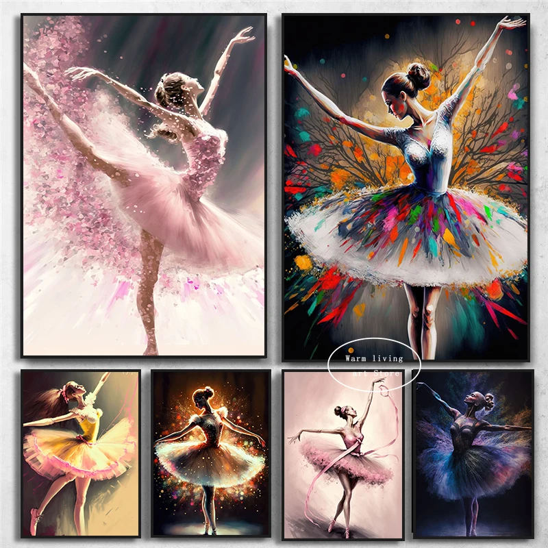 Elegant-Figure-Art-Pink-Ballet-Girl-Dancer-Canvas-Painting-Modern-Wall ...