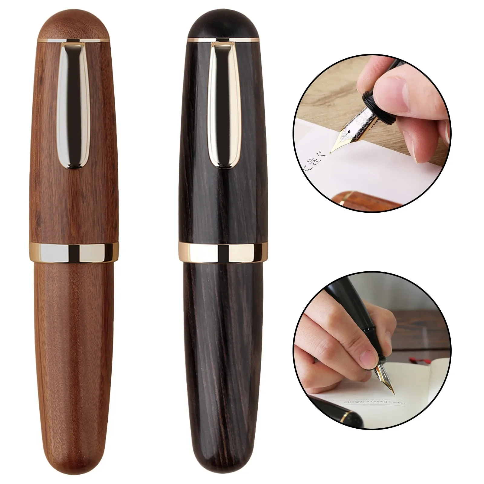 MAJOHN-Q1-Wooden-Mini-Fountain-Pen-Brown-Black-Portable-Ink-pen-Iridium ...