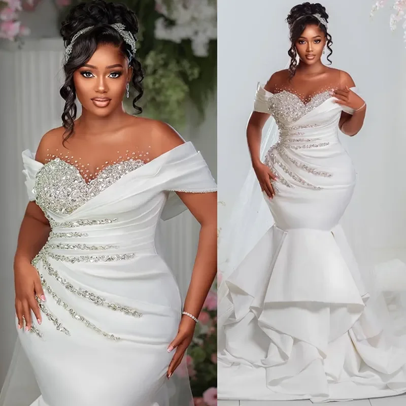 Customized 2026 Aso Ebi Mermaid White 3D Water Diamond Women's Wedding ...