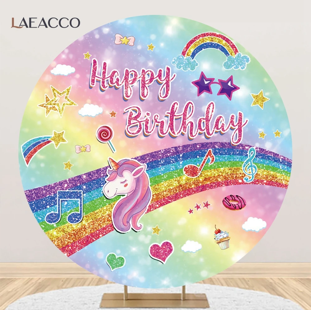 Laeacco Birthday Rainbow Unicorn Communion Party Kid Girls Unicorn
