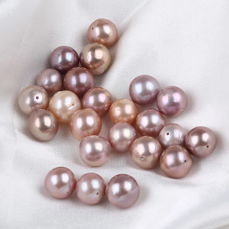 10-12mm Natural Freshwater Purple Edison Pearl Beads Round Pearls High ...
