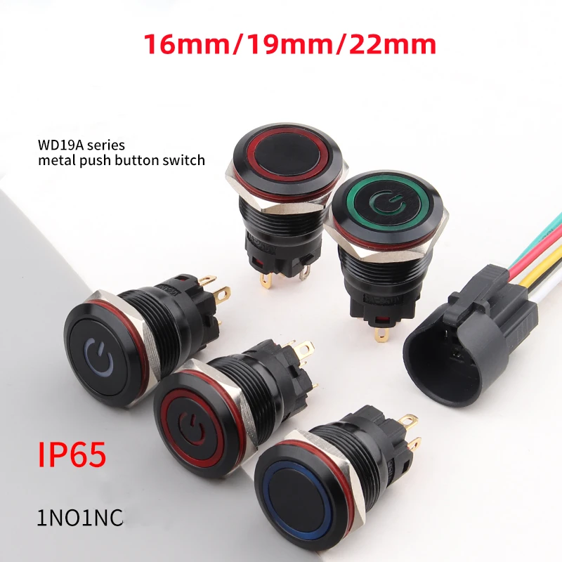 16 / 19 / 22mm 5A LED Schwarz Metall Push Button Schalter Licht ...