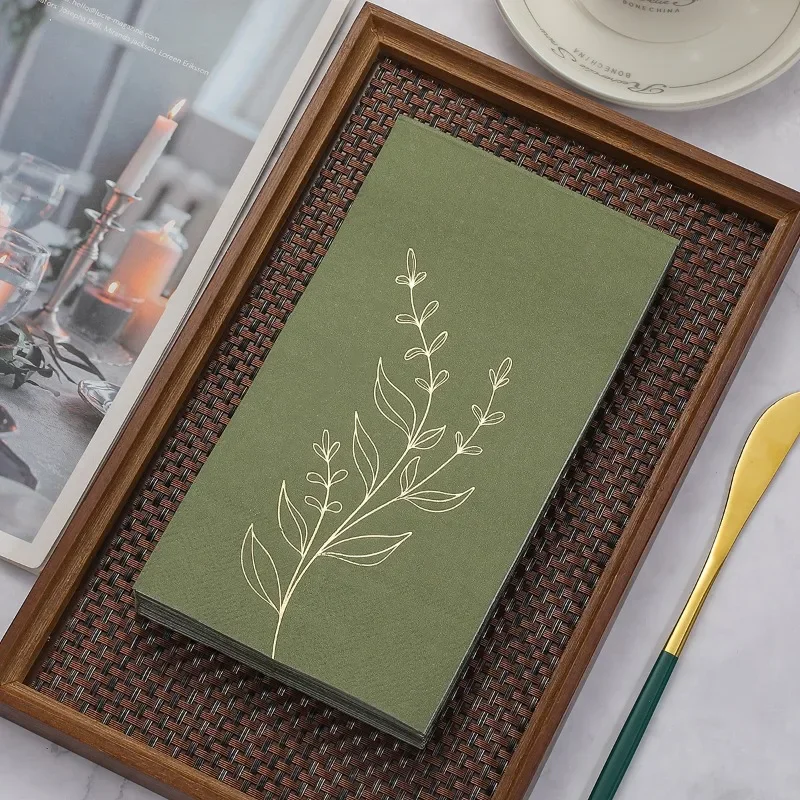 20pcs 33 * 40cm 2Layer Laurel Leaf Gold-stamped Long Napkins ...