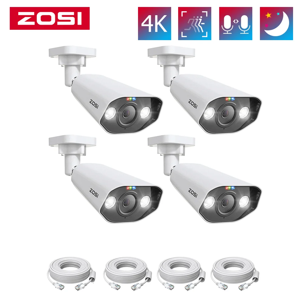 ZOSI 4K PoE Security Camera 2-Way Audio 4PCS Add On H.256+ 8MP AI IP ...