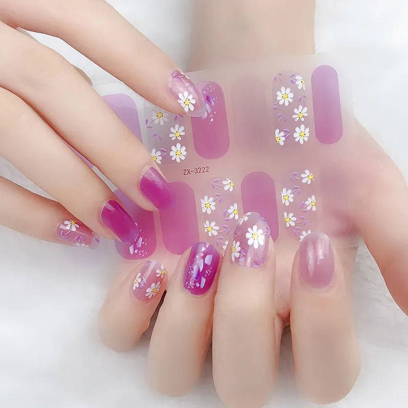 Semi-Clear-Nail-Art-Stickers-Light-Purple-Flowers-Design-Polish-Nail ...