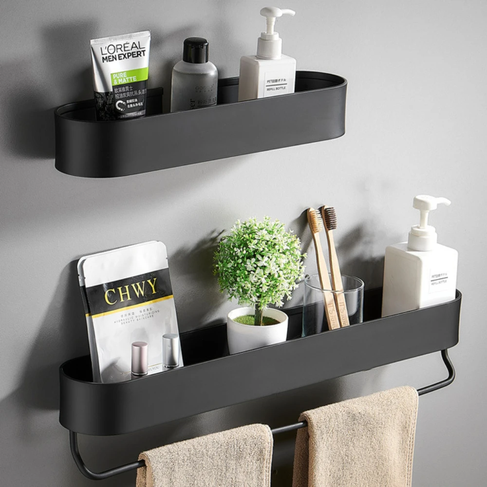 Bathroom Wall Shelf Aluminum Shampoo Rack With Towel Bar Rustic Home ...