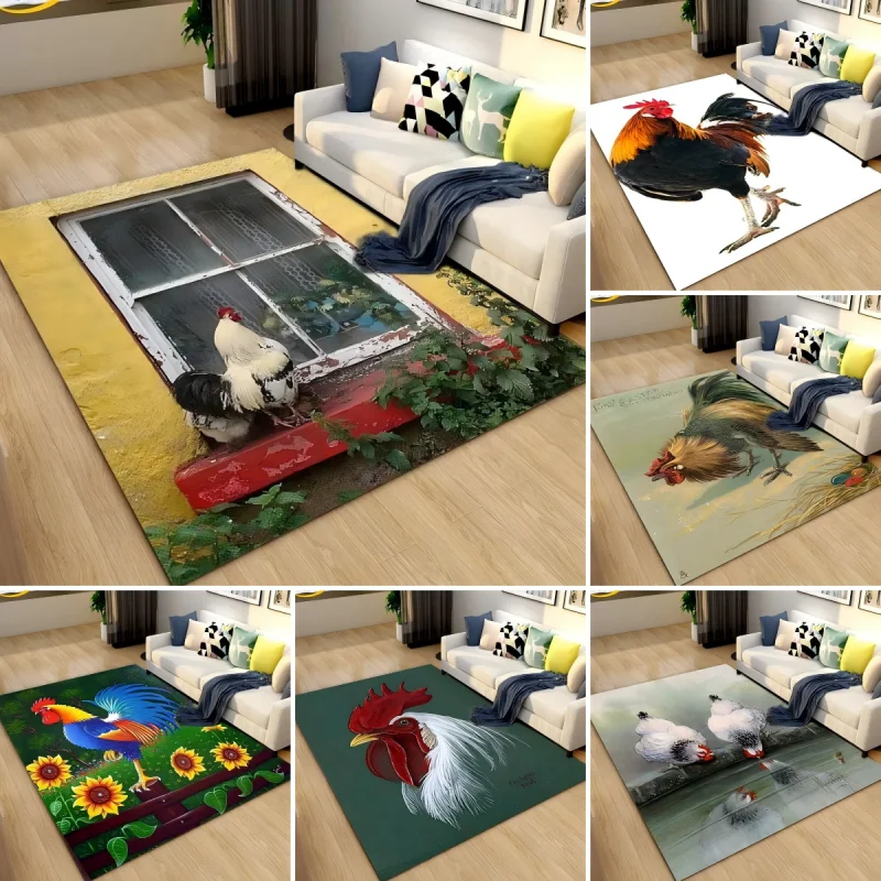 3D Rooster and Hen Chicken Carpet Bedroom Full Cover Living Room Rug ...