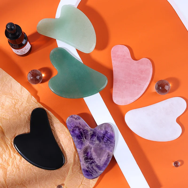 Natural Rose Jade Roller Face Massage Gua Sha Board Crystal Stone Jade ...