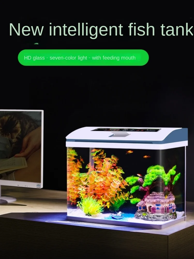 Glass-Fish-Tank-Household-Living-Room-Small-Aquarium-Fishbowl-Equipped ...