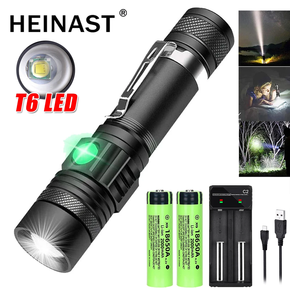 LED-Flashlight-T6-Strong-Light-Long-Distance-USB-Charging-18650-Lithium ...